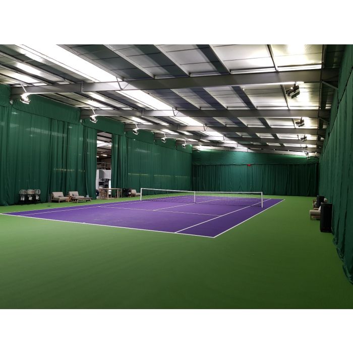 Indoor tennis hall perimeter drapes
